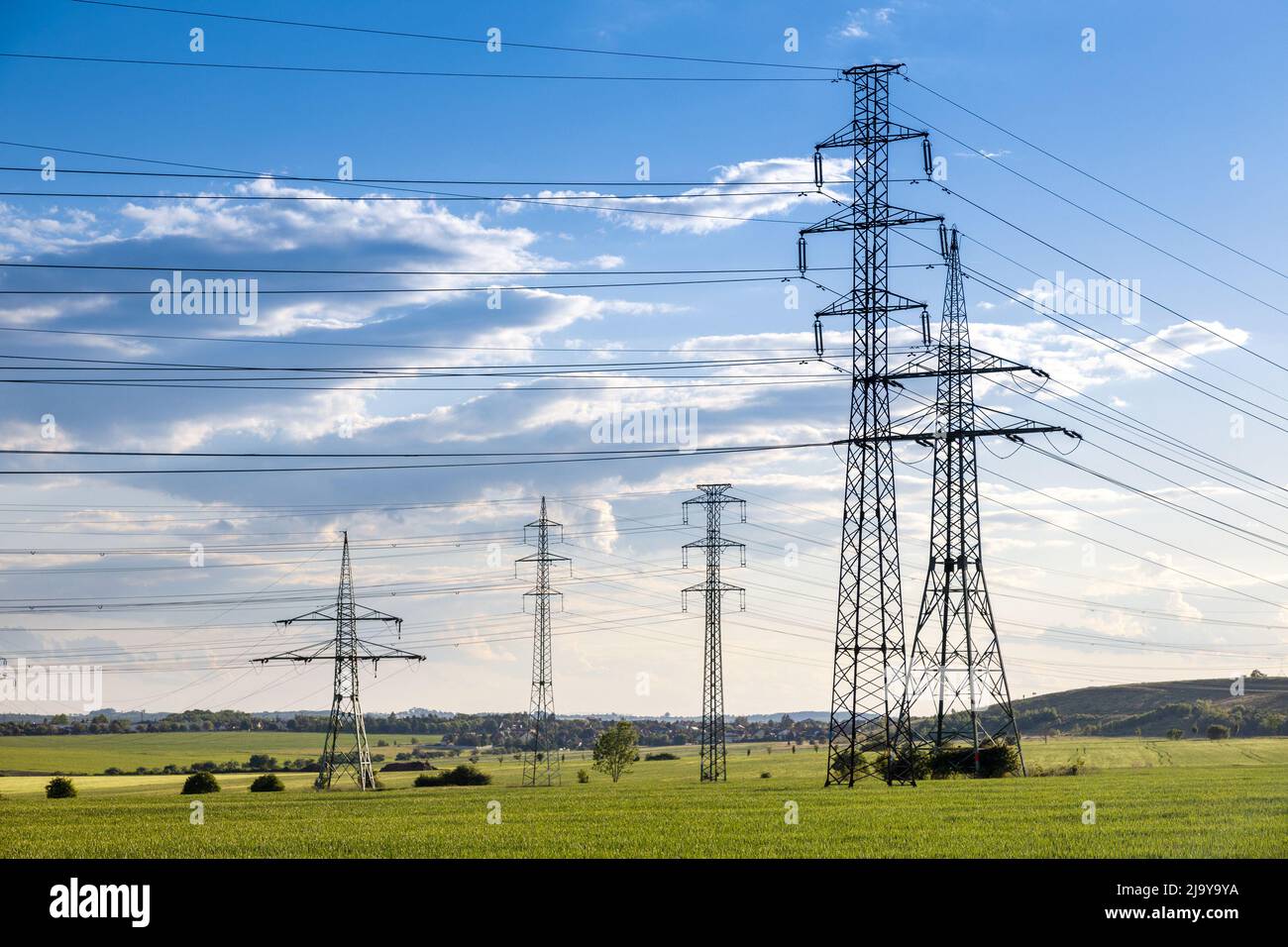 Czech finance and economy - high voltage power lines station. High ...