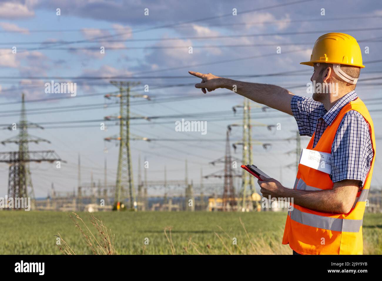 Czech finance and economy - high voltage power lines station. High ...