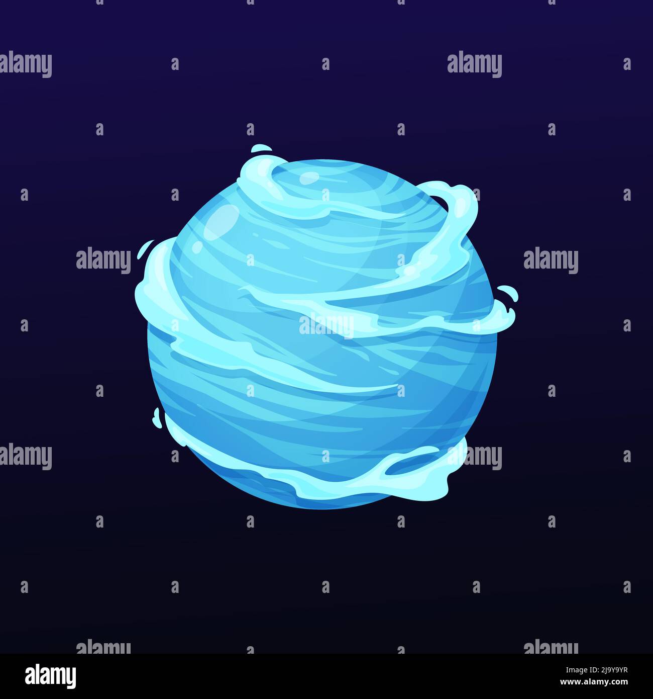 Cartoon cold space planet with ice and snow. Vector frozen alien world ...