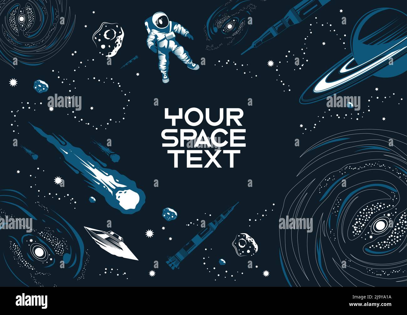 Universe black background with frame of space elements and place for ...