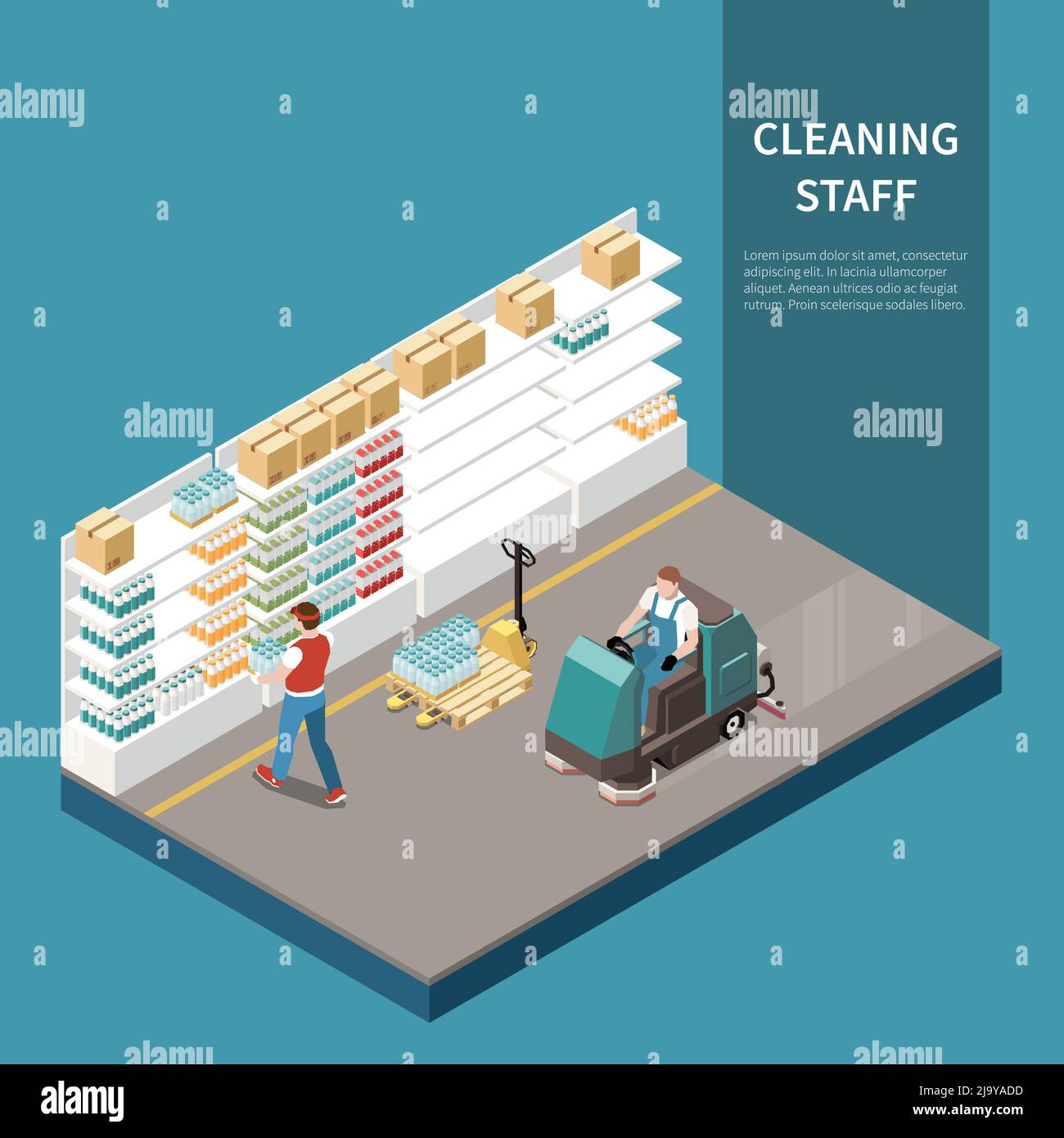 Professional cleaning service isometric composition with warehouse ...