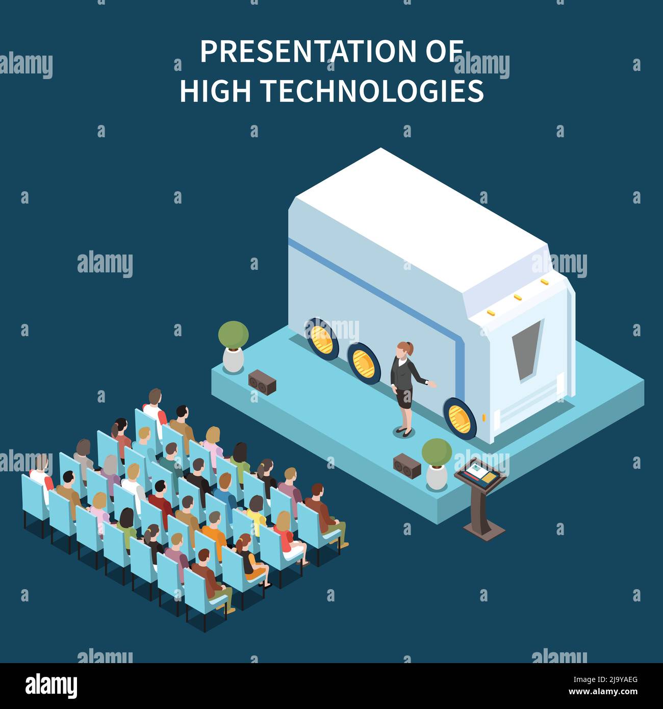 Modern conference hall high technologies presentation isometric ...