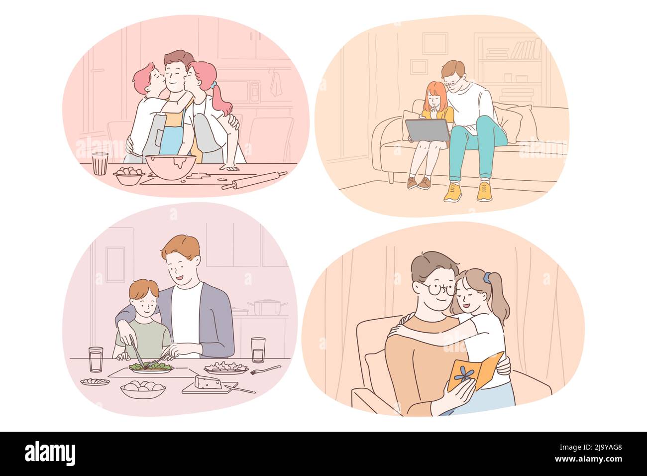 Family care, fatherhood, childhood, reading, leisure concept. Man ...