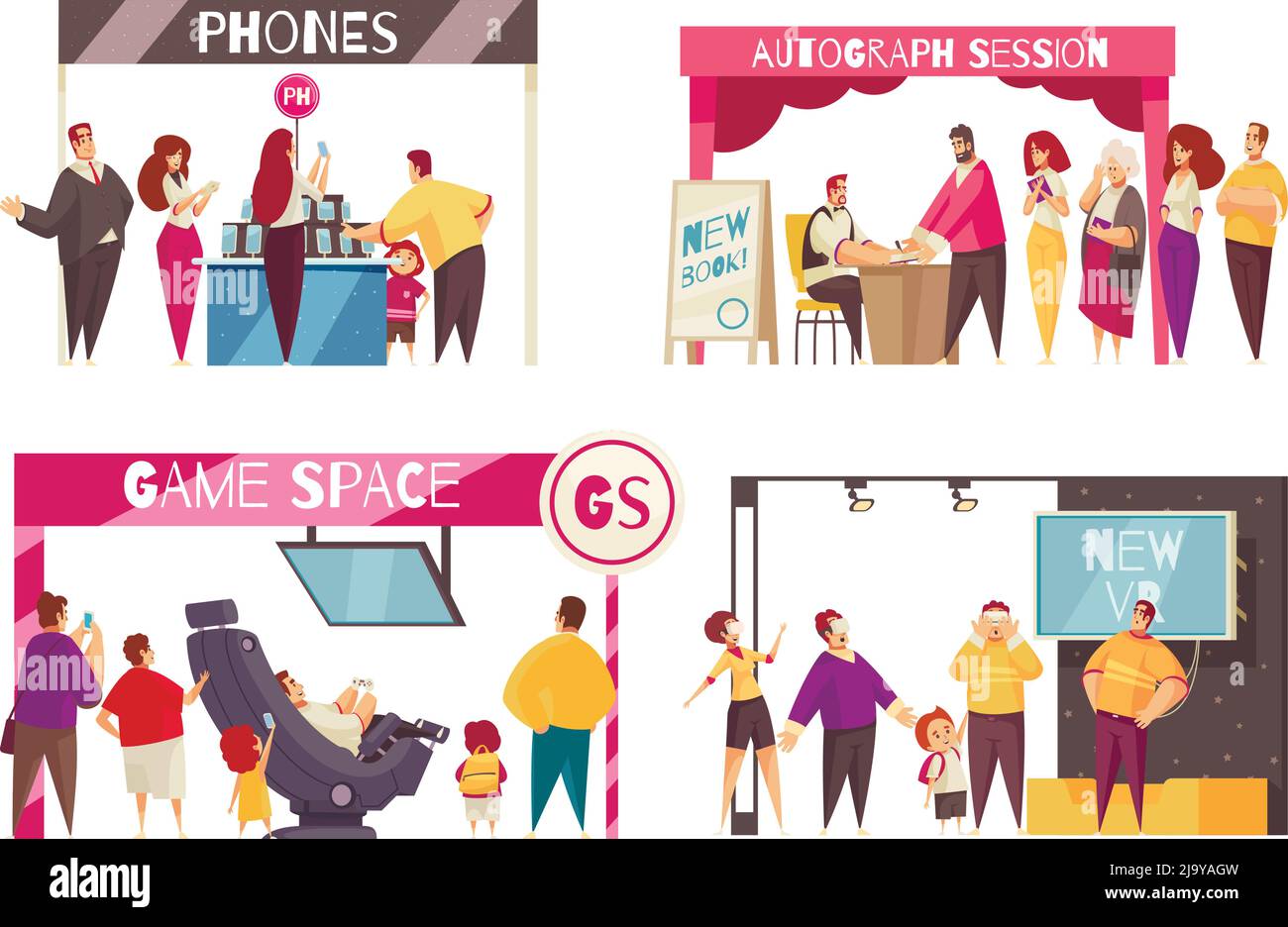 Expo stand concept icons set with technology symbols flat isolated ...