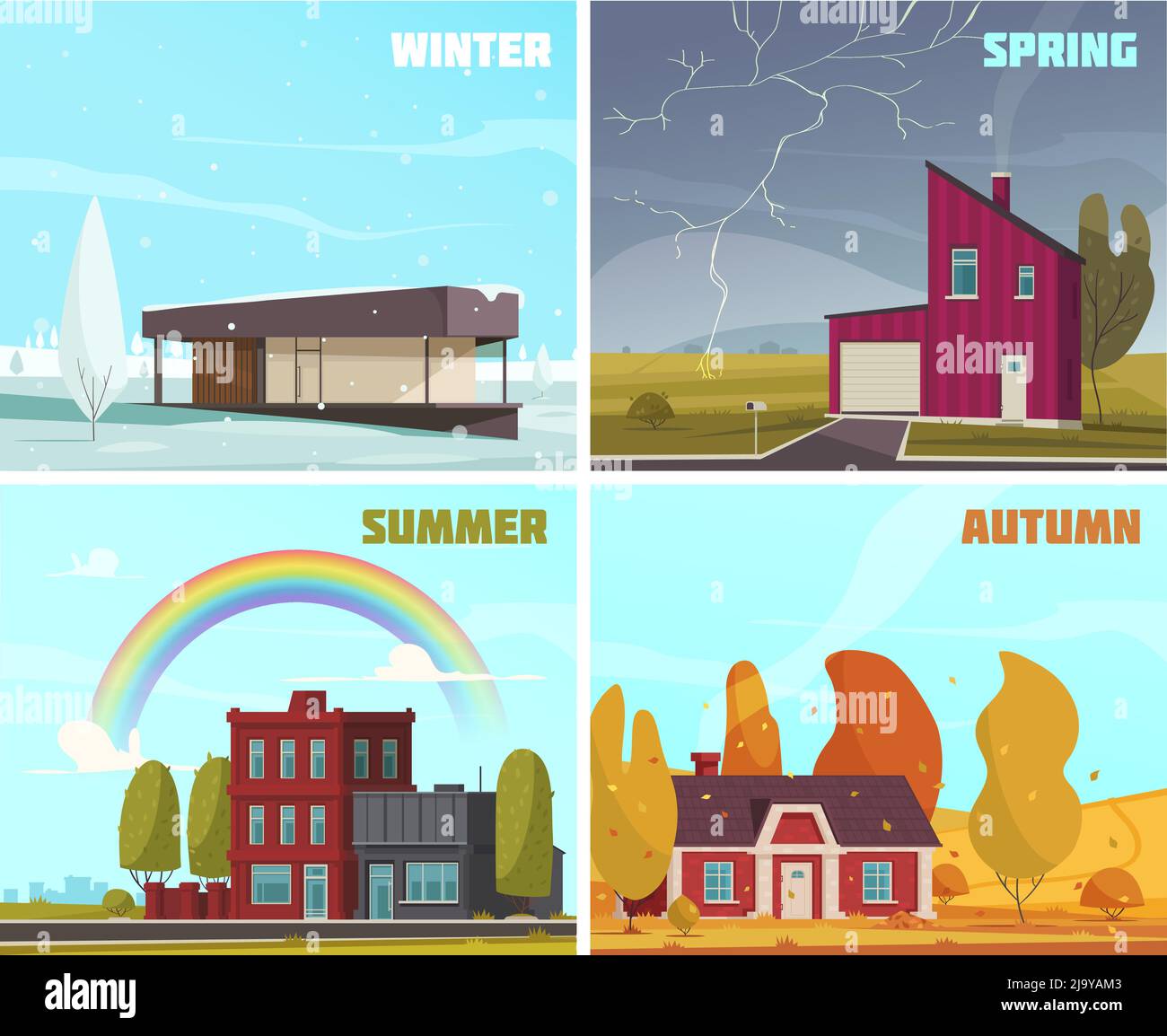 Natural phenomena concept icons set with summer winter spring autumn ...