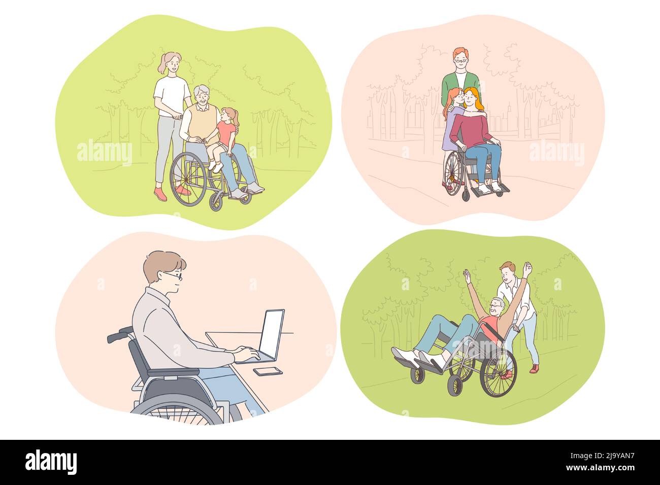 Disabled people on wheelchair living happy active lifestyle concept ...