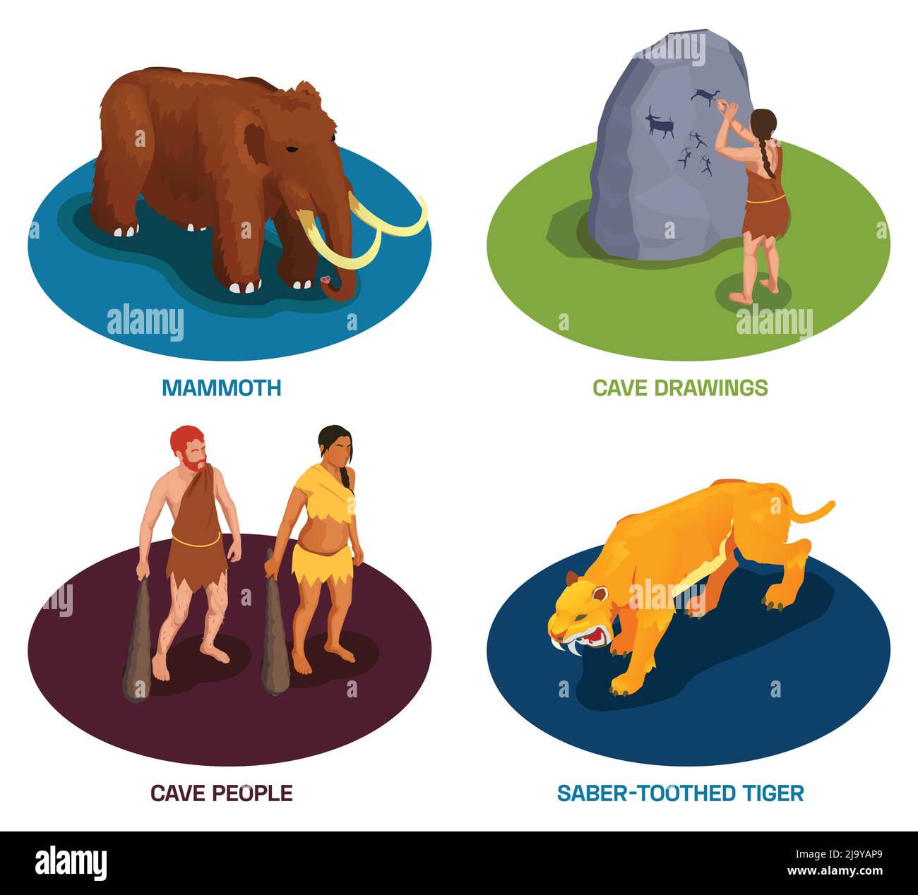 Caveman prehistoric primitive people set of compositions with text ...