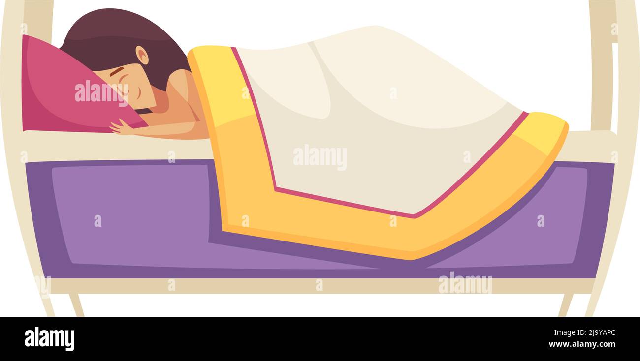 Sleep time composition with character of girl sleeping in her bed flat ...