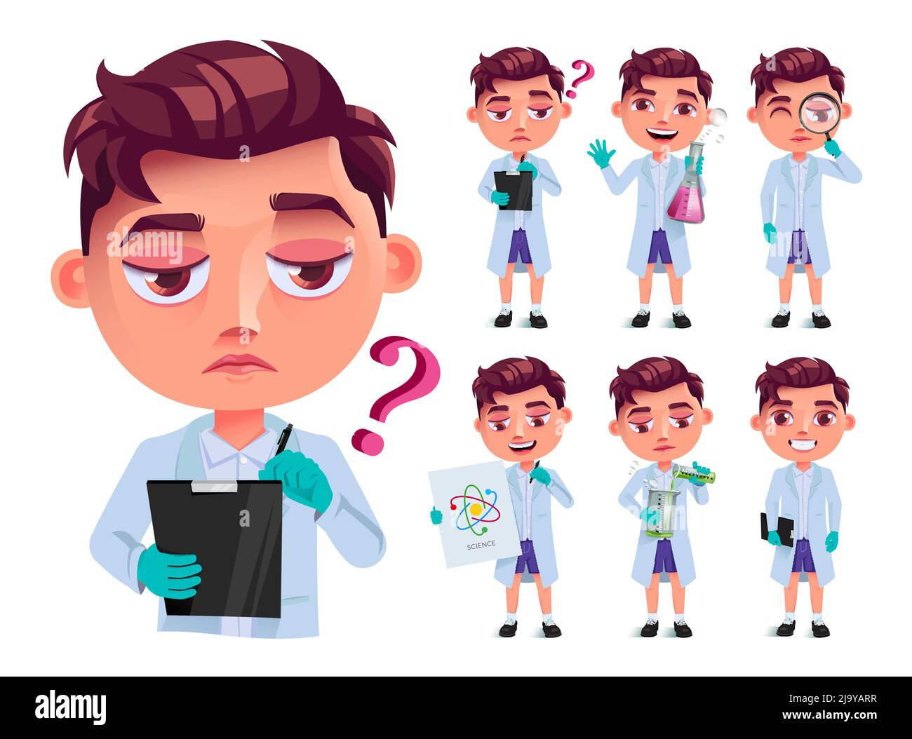 Student boy vector character set design. Male characters scientist ...