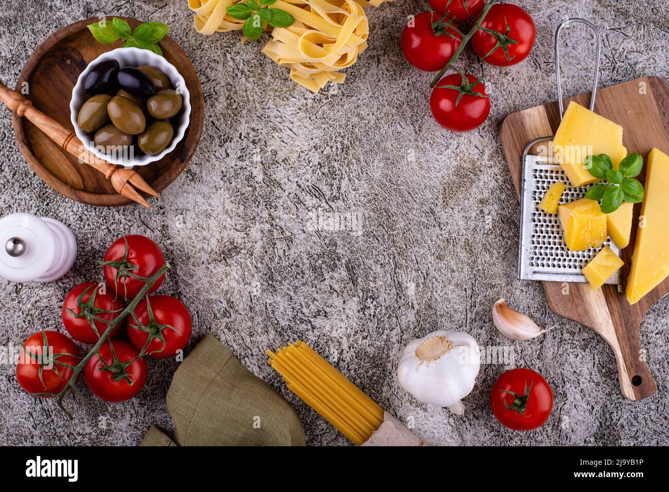 Italian food cooking background with pasta Stock Photo - Alamy
