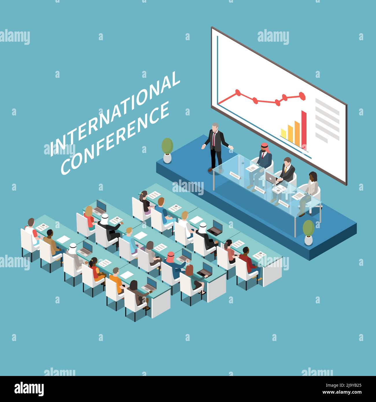 International conference hall big lcd screen presentation isometric ...