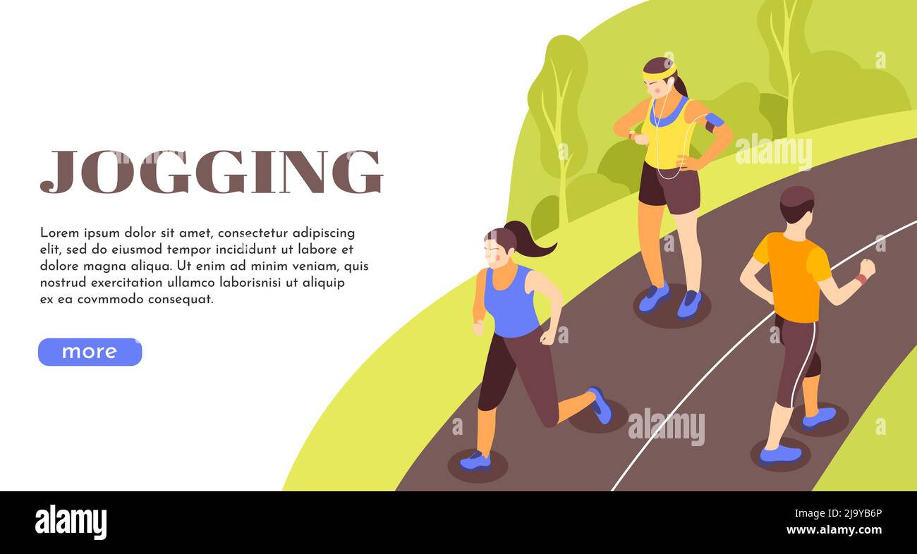 Jogging outdoor active lifestyle promotion isometric landing page web ...