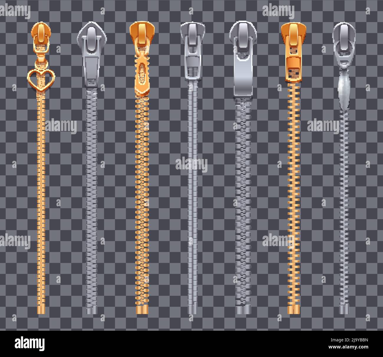 Zipper realistic set of slide fasteners on transparent background with ...