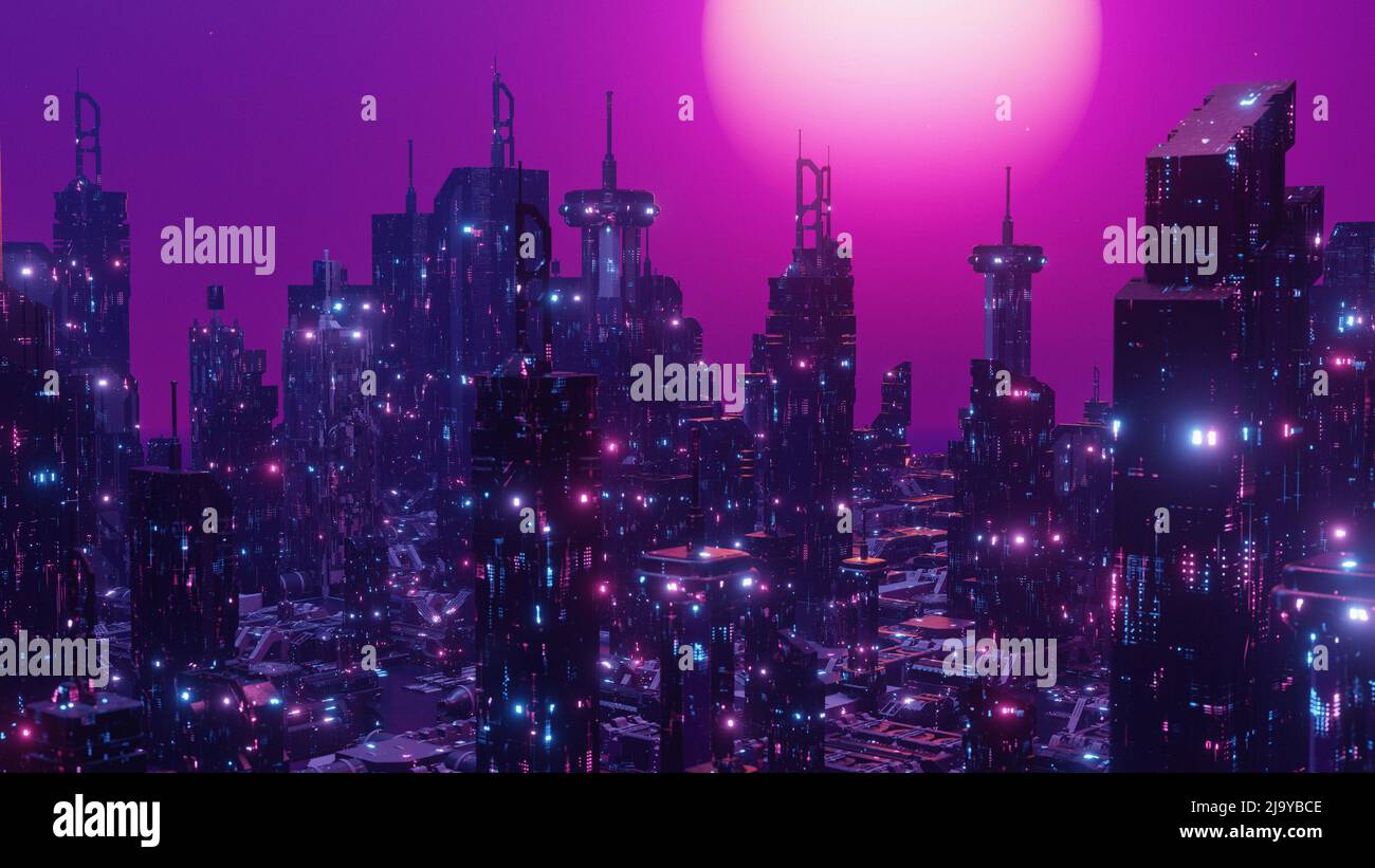 Modern Metropolis Cyber City Disco Future Concept Background 3d ...