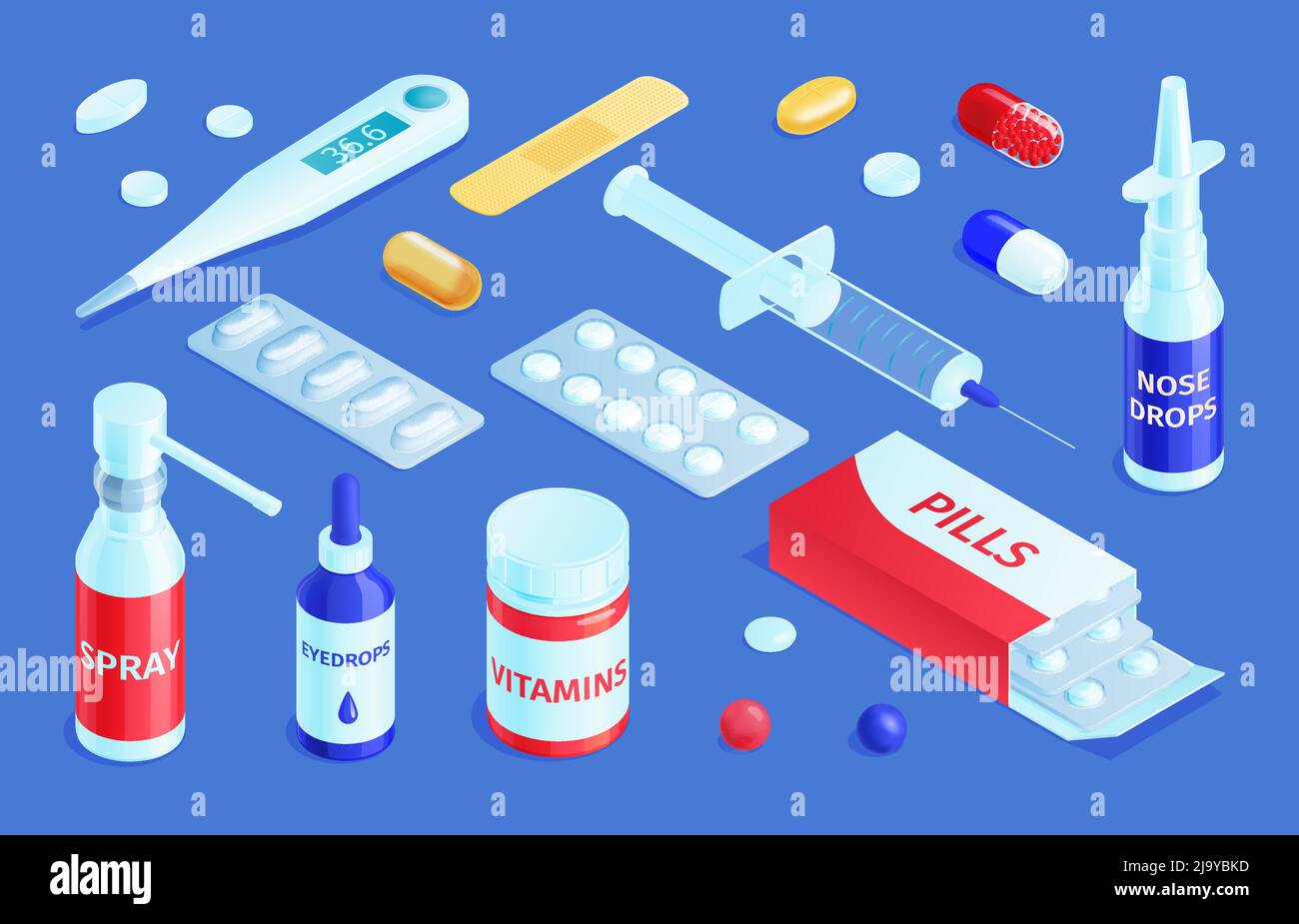 Isometric medicine pharmacy set with isolated images of medical ...
