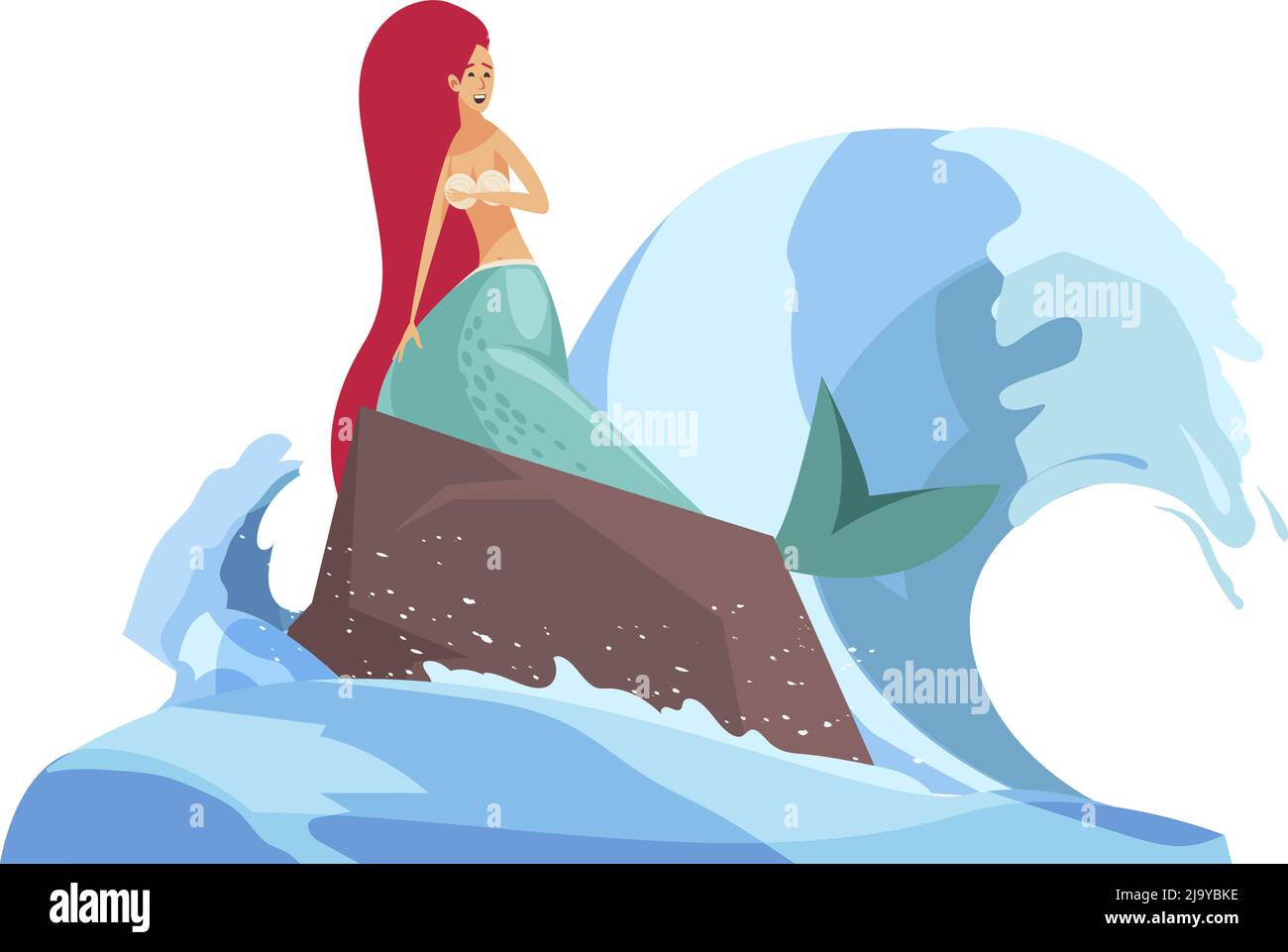 Fairy tale composition with character of mermaid riding ocean wave ...