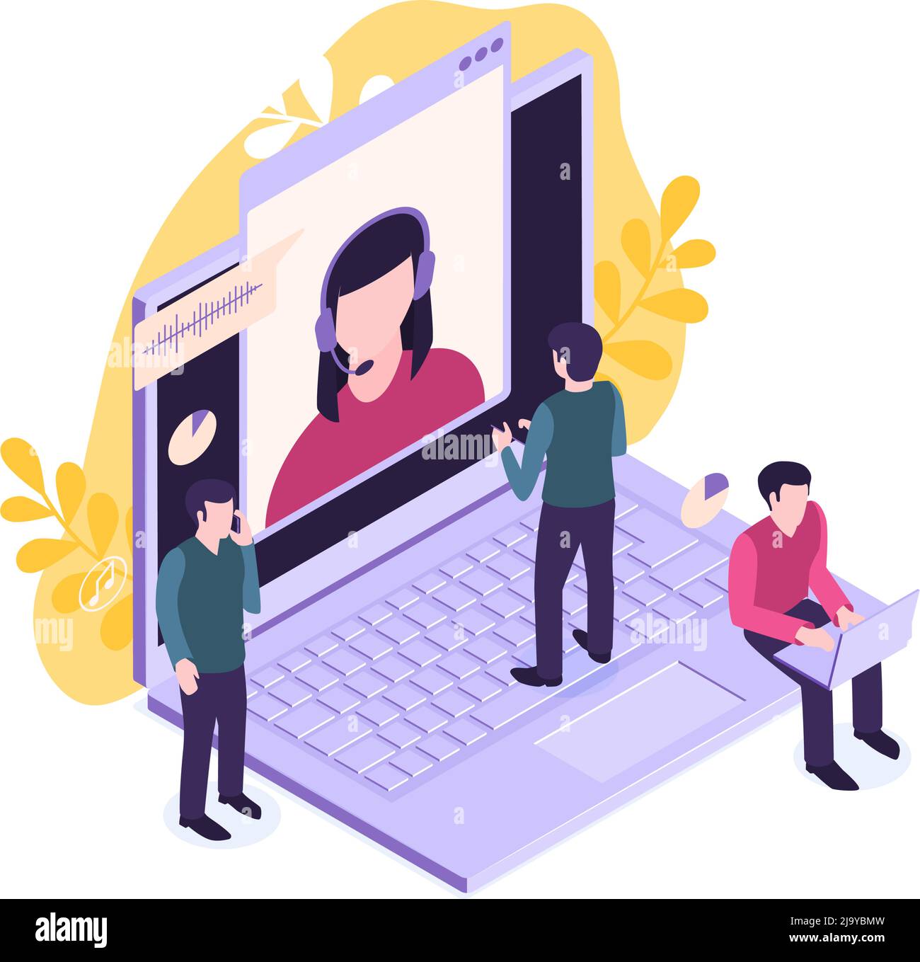 Isometric customer support faq composition with human characters ...