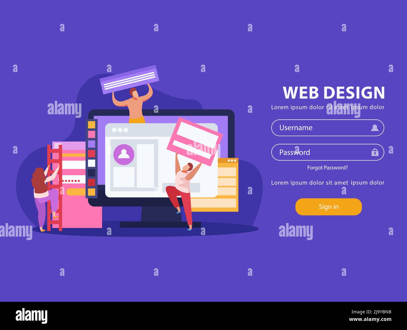 Graphic design flat background with web design headline and personal ...