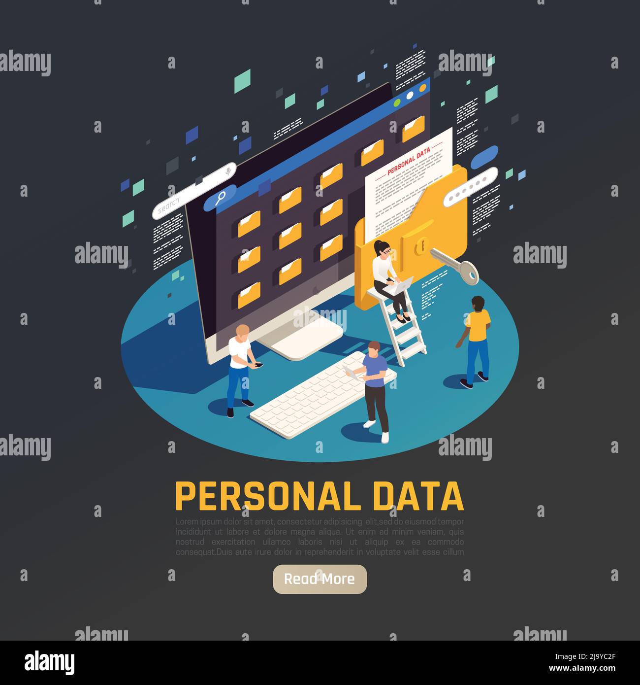 Privacy data protection gdpr isometric background with desktop computer ...
