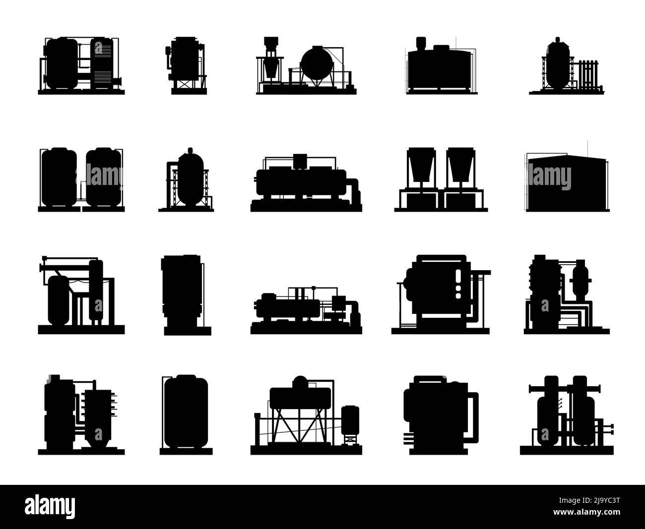 Big set elements of Production plant. Silhouette of objects. Industrial ...