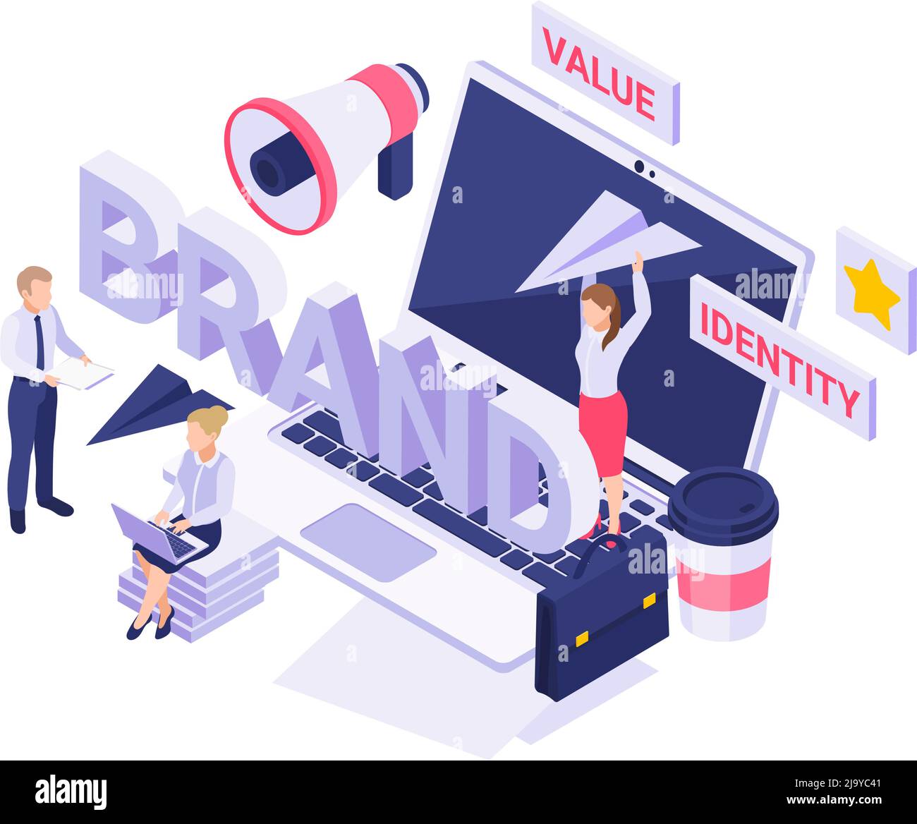 Isometric icon with people working on new brand strategy 3d vector ...