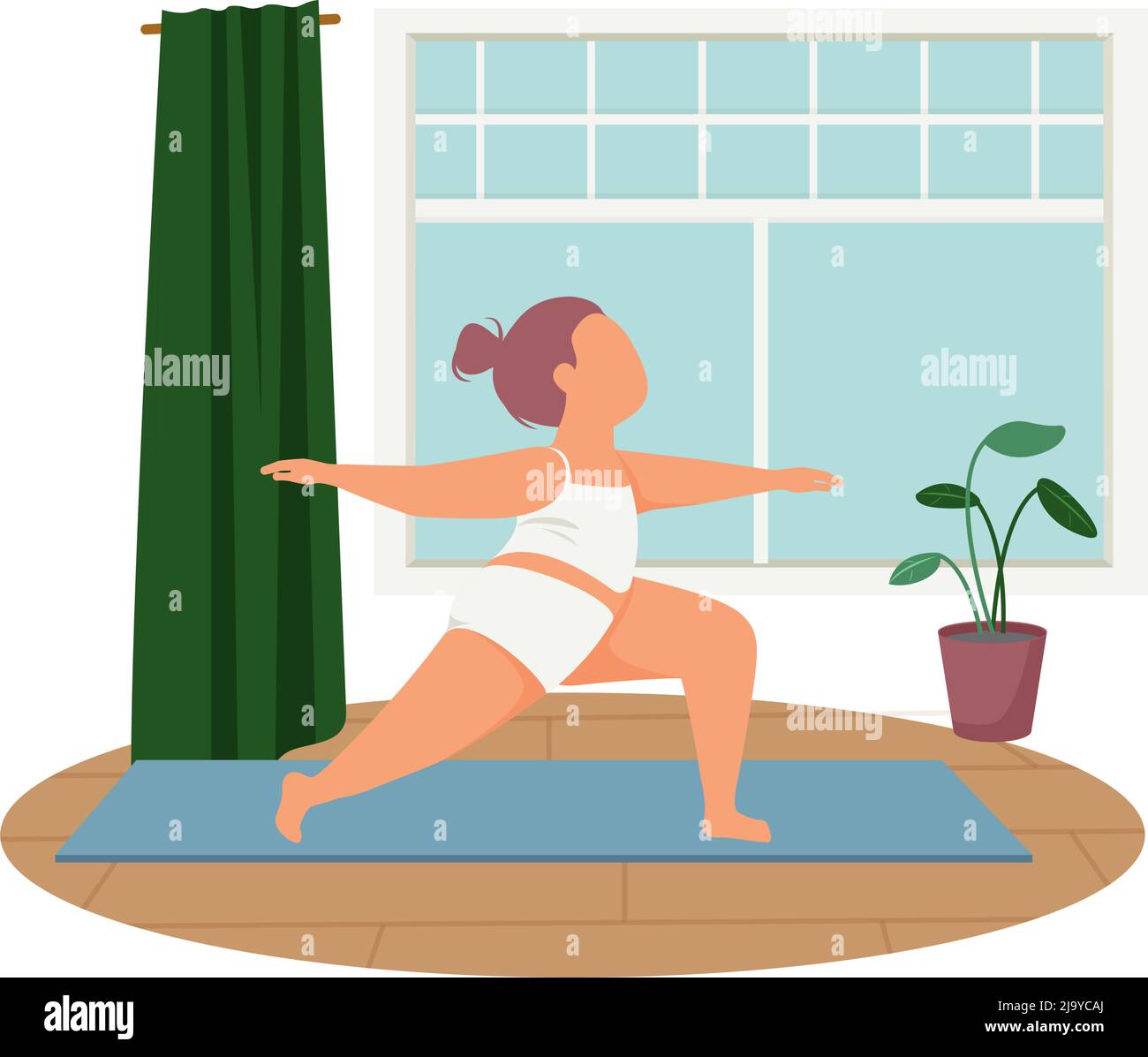 Woman daily routine flat composition with home scenery and woman doing ...