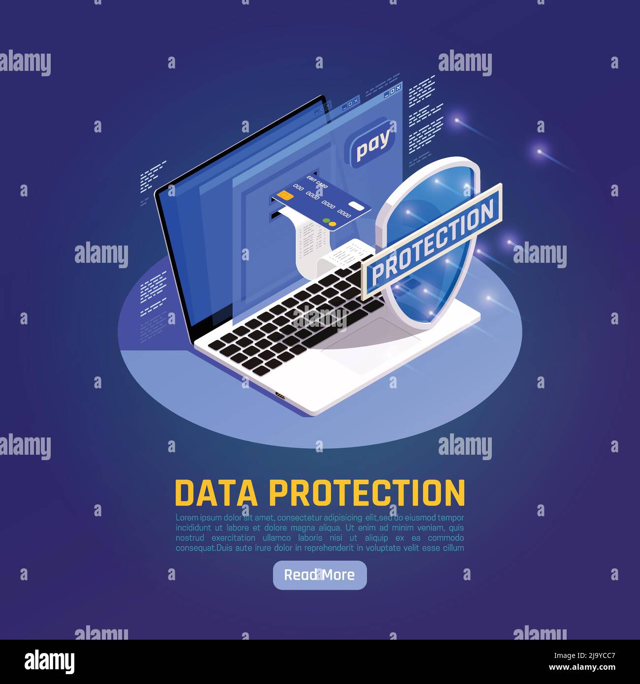 Privacy data protection gdpr isometric background with read more button ...