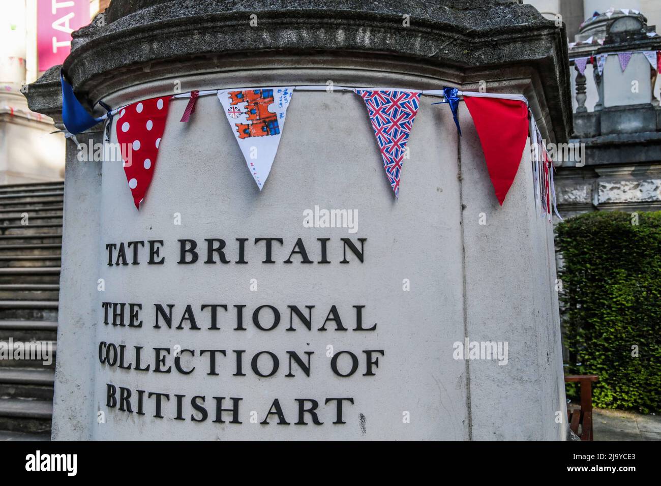 London UK 26 May 2022 Tate Britain's facade covered with bunting, all ...