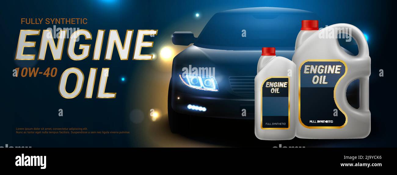 Engine oil advertising realistic banner plastic canister for motor oil ...