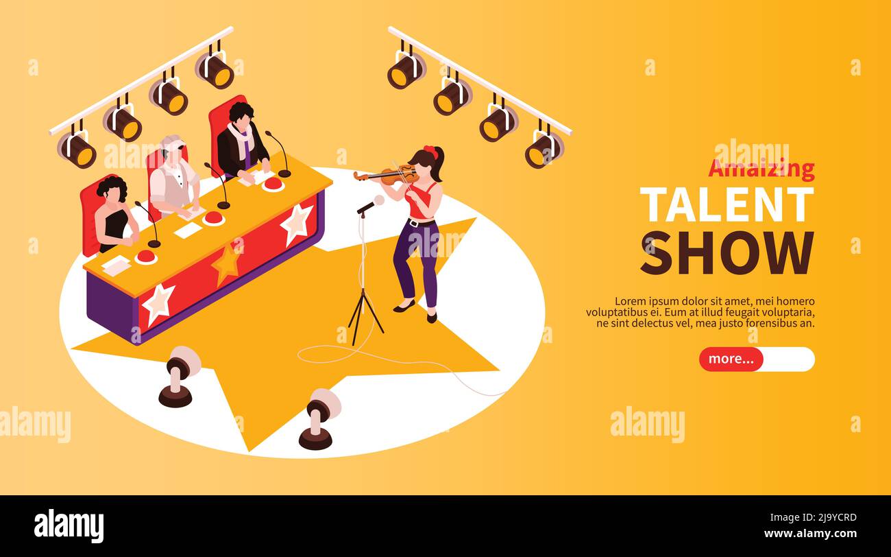 Talent show audition isometric golden background horizontal banner with ...