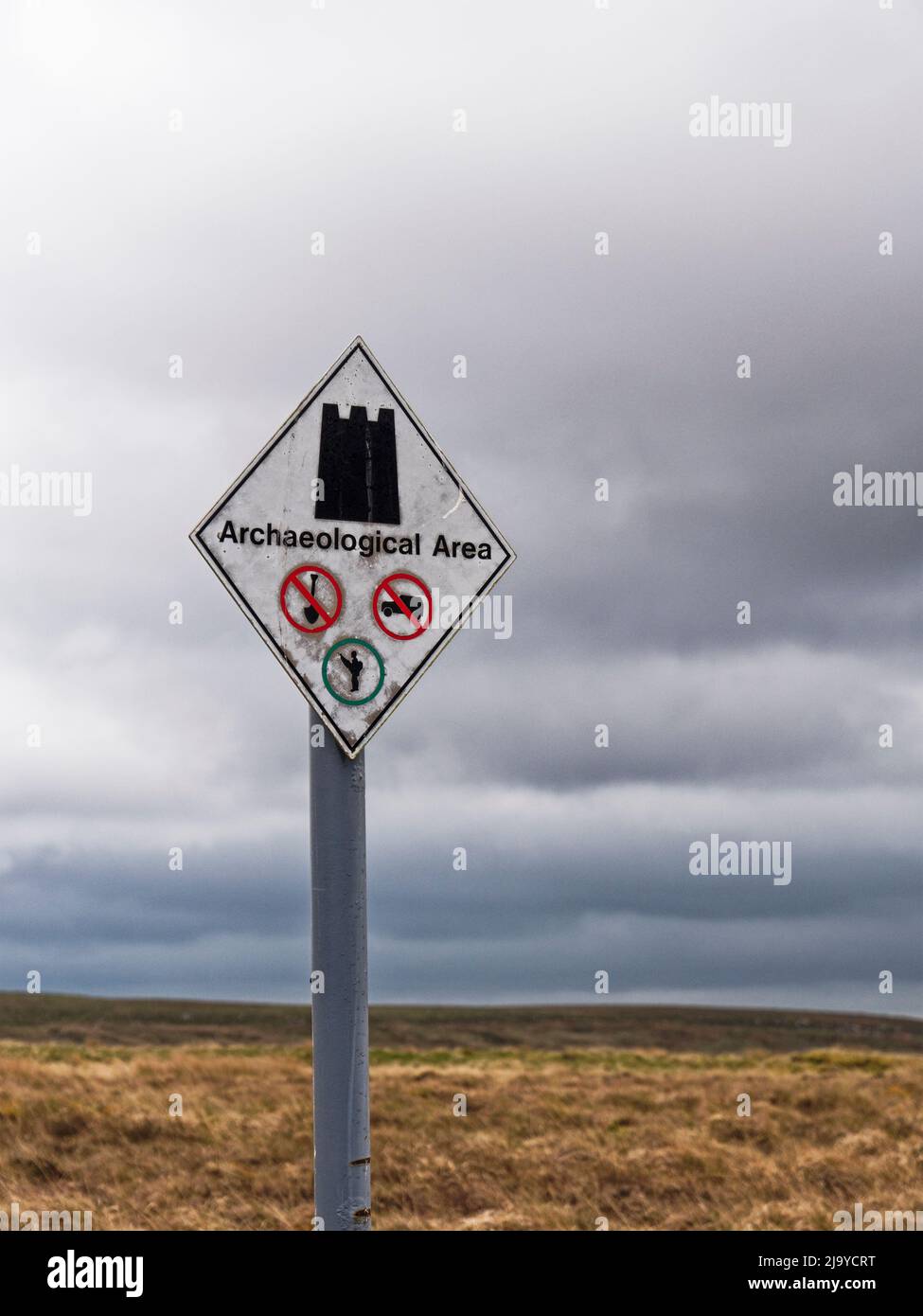 Sign depicting an archaeological site on the Otterburn ranges ...