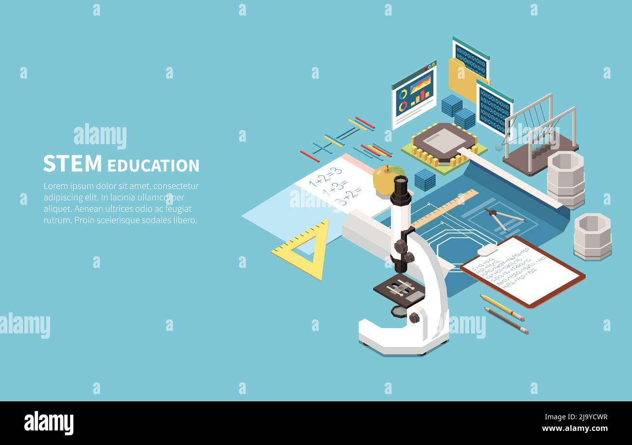 STEM education isometric composition with natural science electron ...