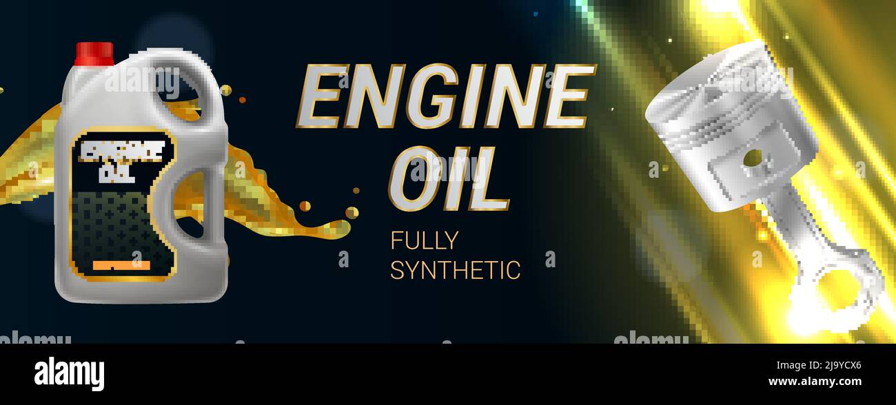 Engine oil advertising realistic horizontal illustration with plastic ...