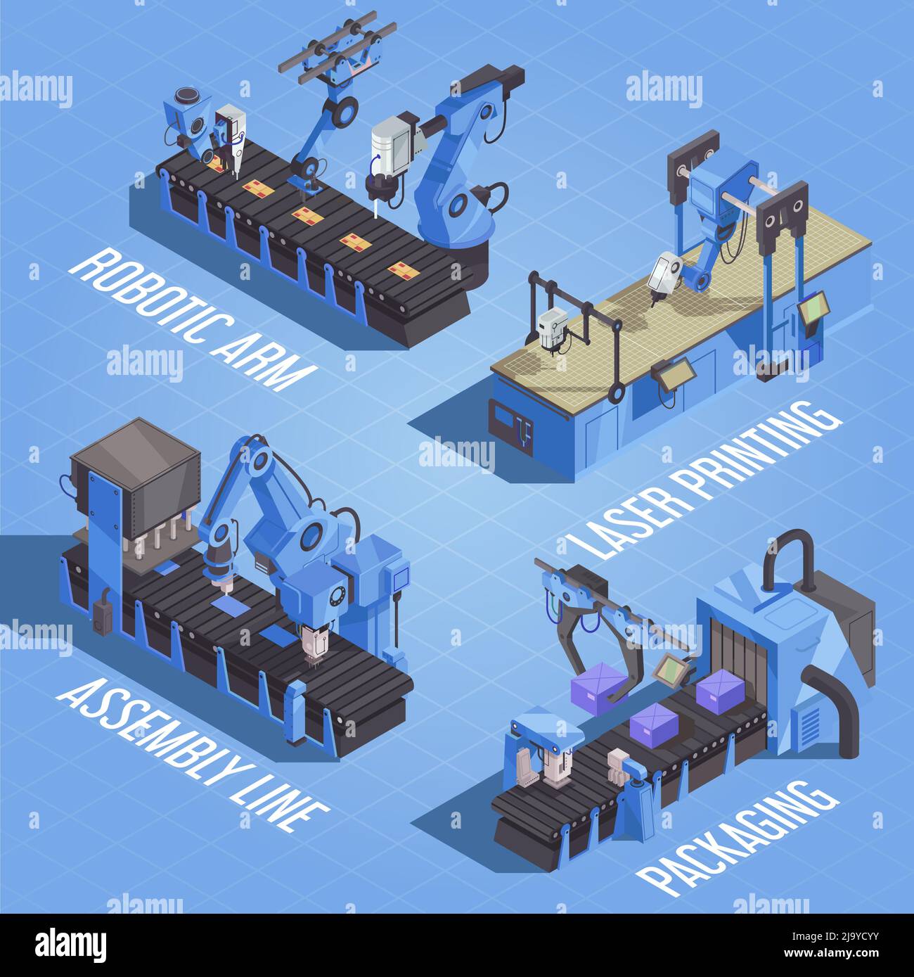 Isometric Robot Automation Composition With Robotic Arm Laser Printing