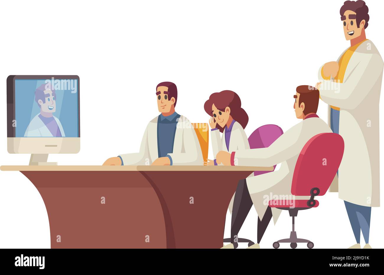 Online medical conference with group of doctors cartoon vector ...