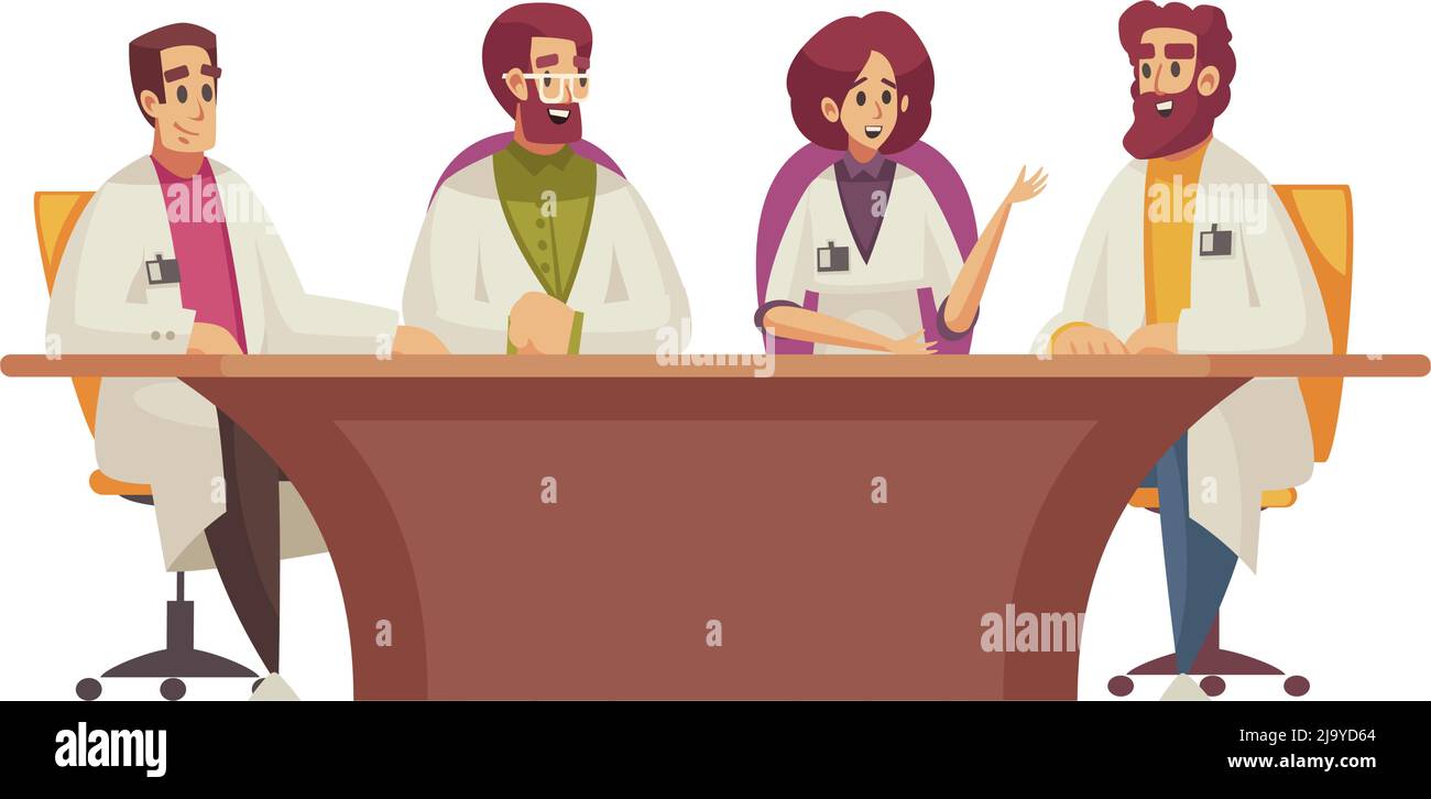Medical conference with doctors sitting at table cartoon vector ...