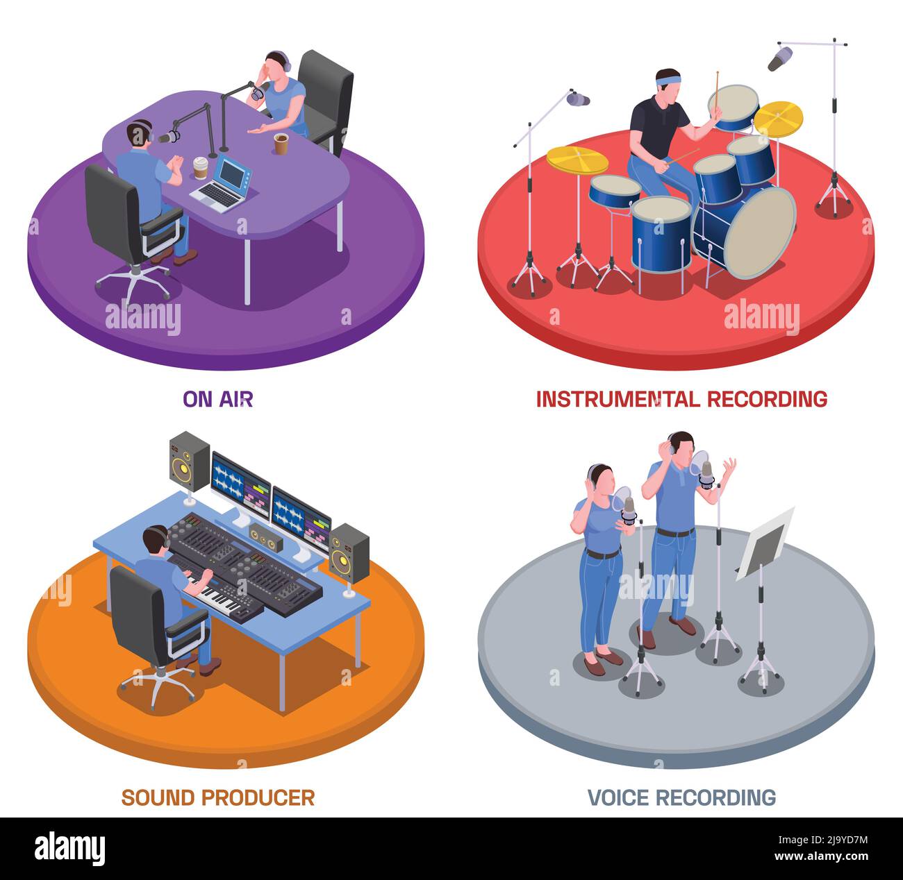 Radio studio concept icons set with voice recording symbols isometric ...