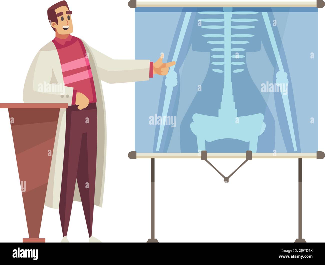 Male doctor talking at medical conference cartoon vector illustration ...