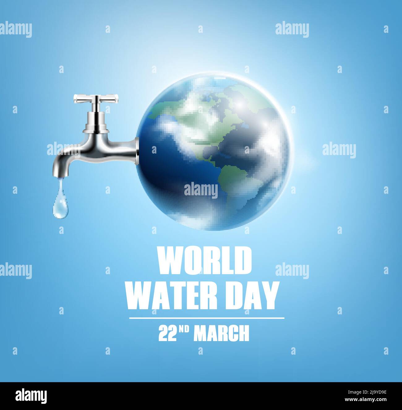 World water day blue poster with globe faucet and date 22 march ...