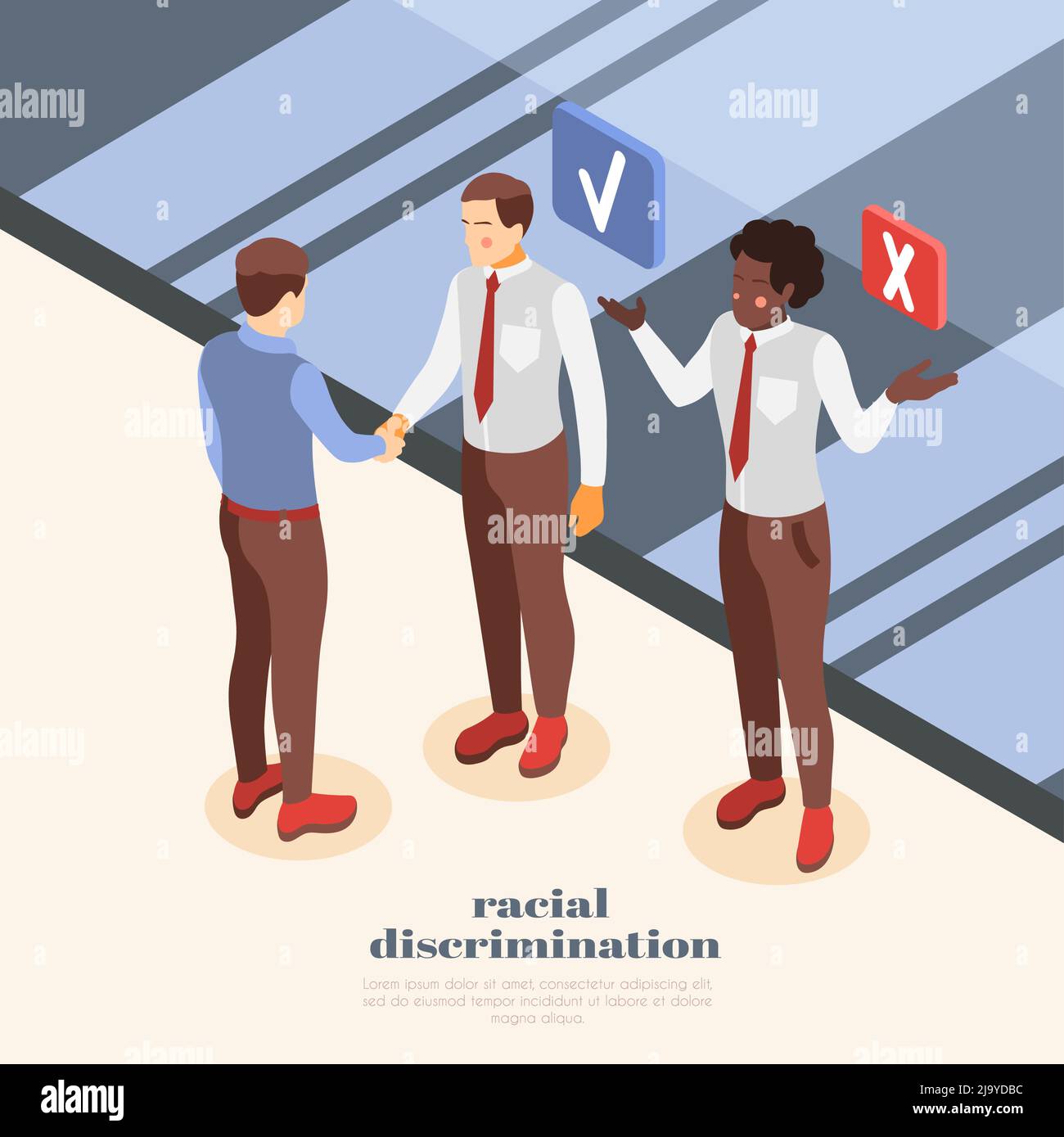 Social inequality background with man suffering from racial discrimination at work 3d vector ...