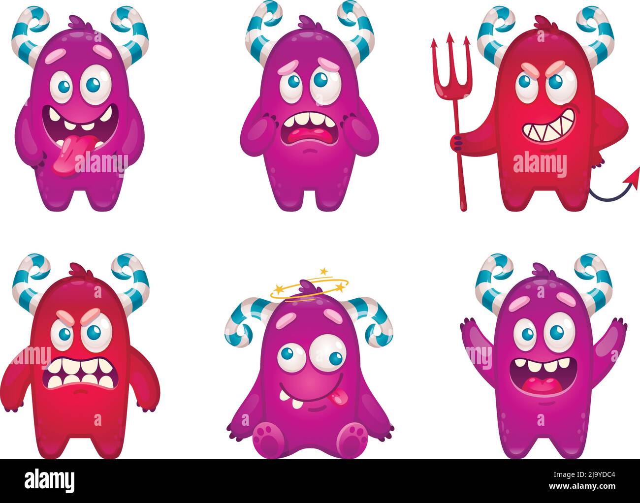 Cartoon monster emoticons set with funny doodle characters of crazy ...