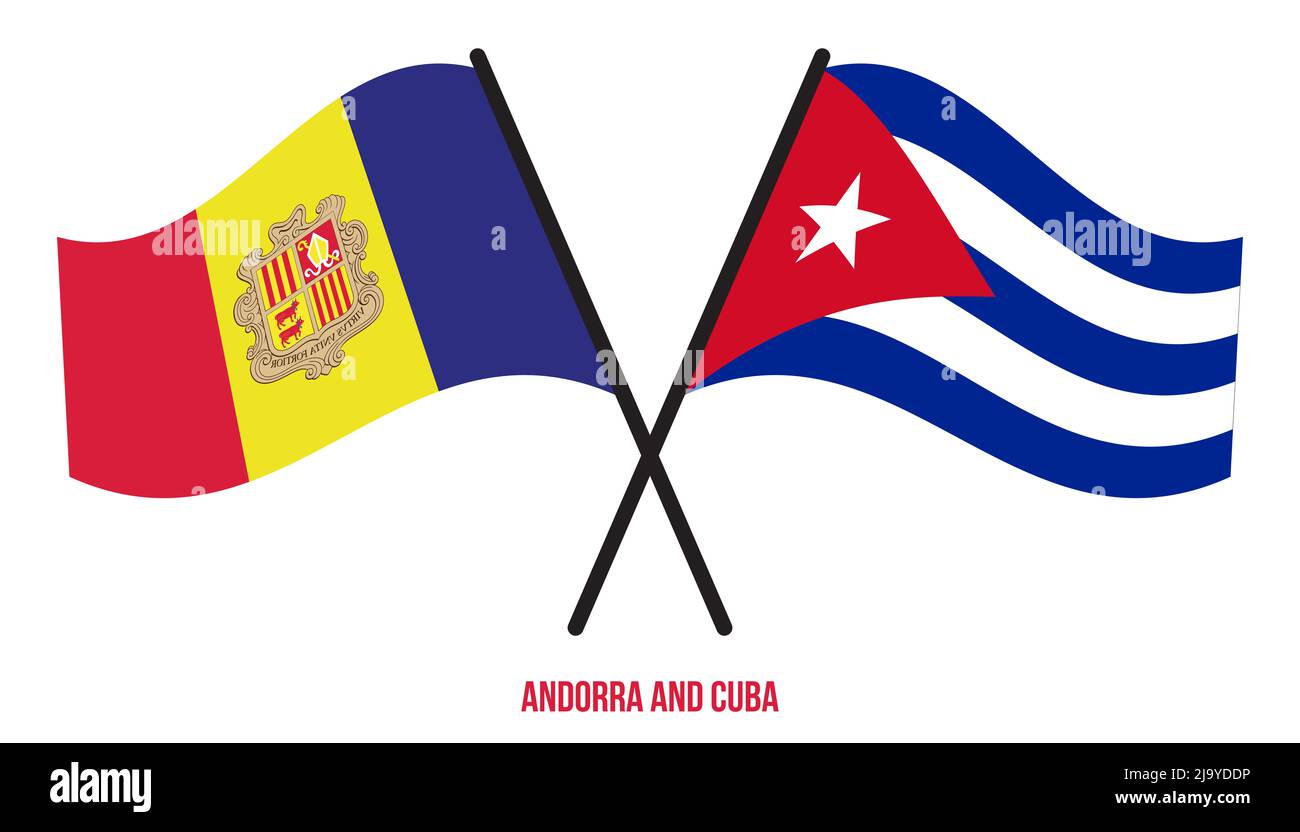 Andorra and Cuba Flags Crossed And Waving Flat Style. Official ...