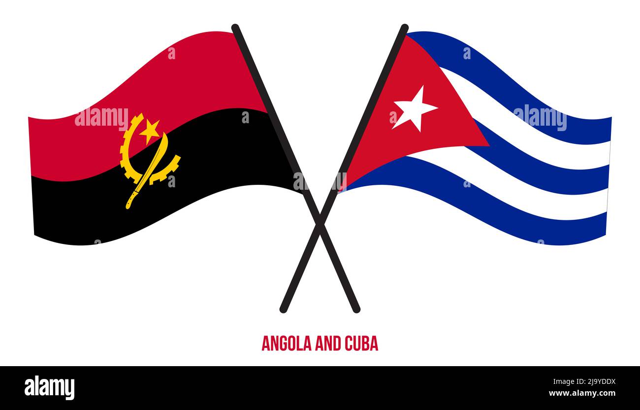 Angola and Cuba Flags Crossed And Waving Flat Style. Official ...