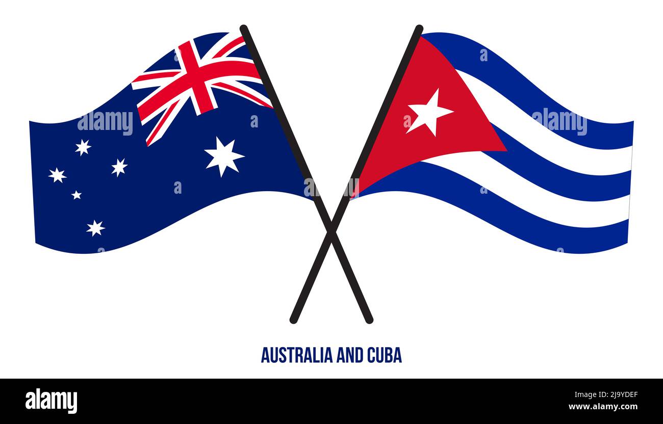 Australia and Cuba Flags Crossed And Waving Flat Style. Official ...