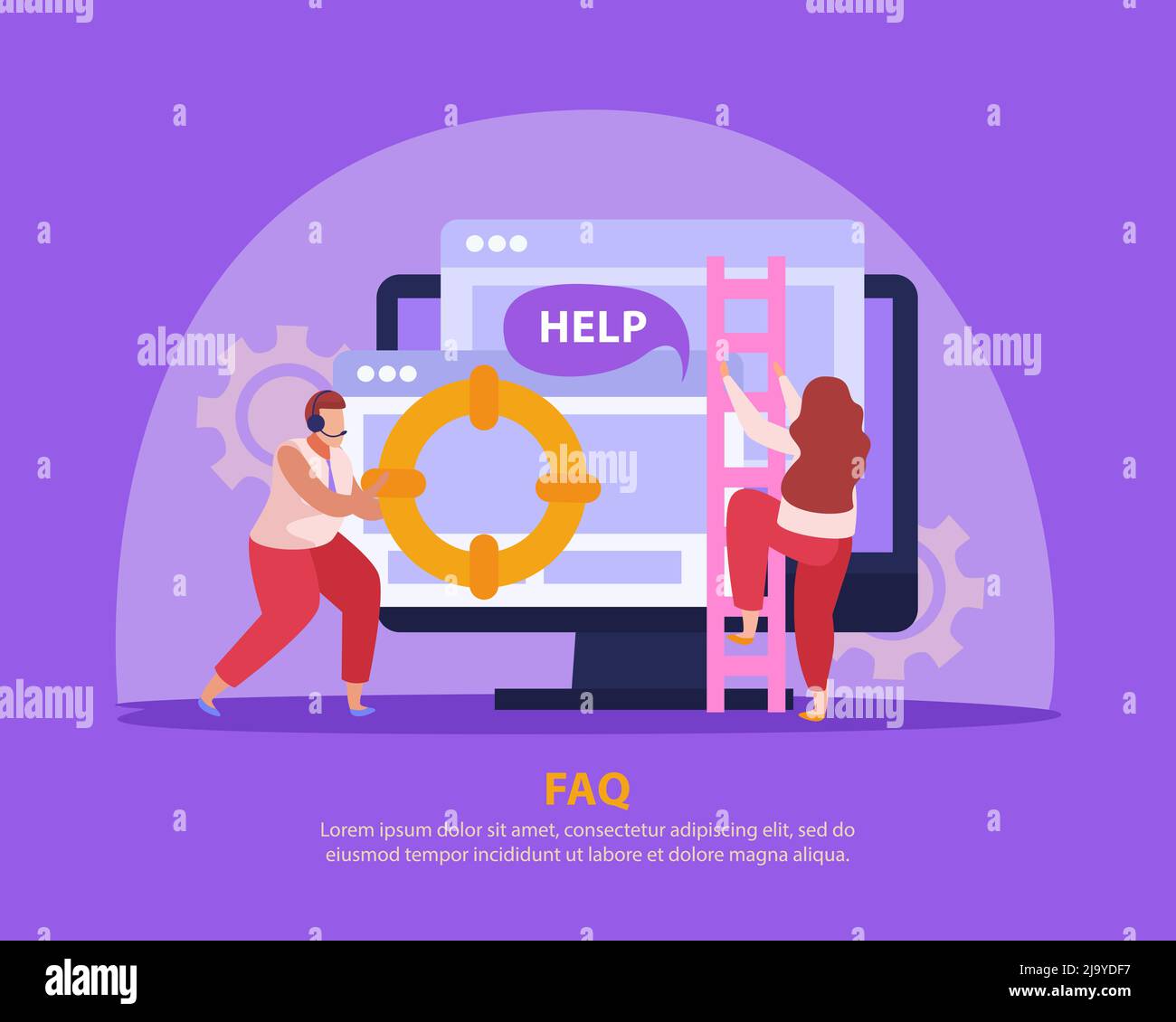 Flat background with monitor and operators supporting people online ...