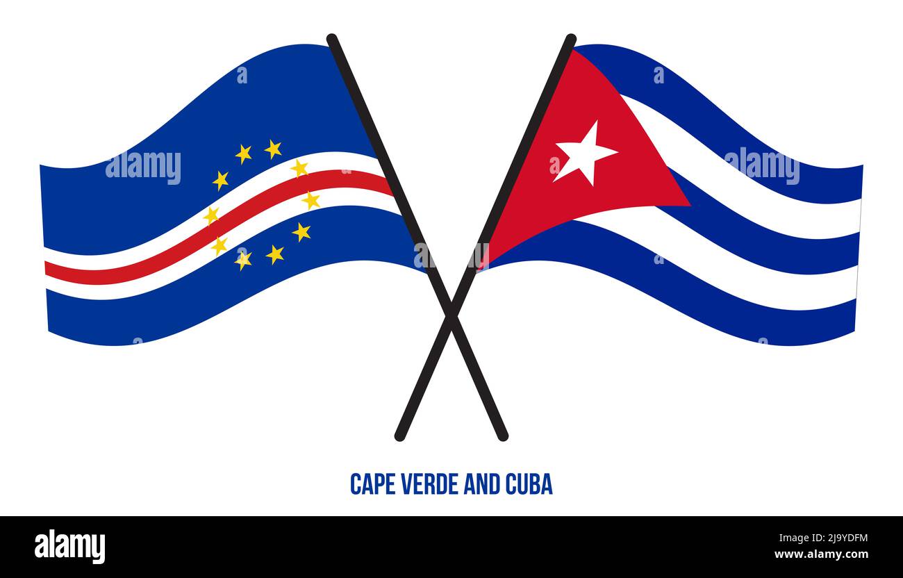 Cape Verde and Cuba Flags Crossed And Waving Flat Style. Official ...