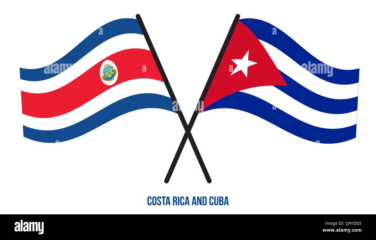 Costa Rica and Cuba Flags Crossed And Waving Flat Style. Official ...