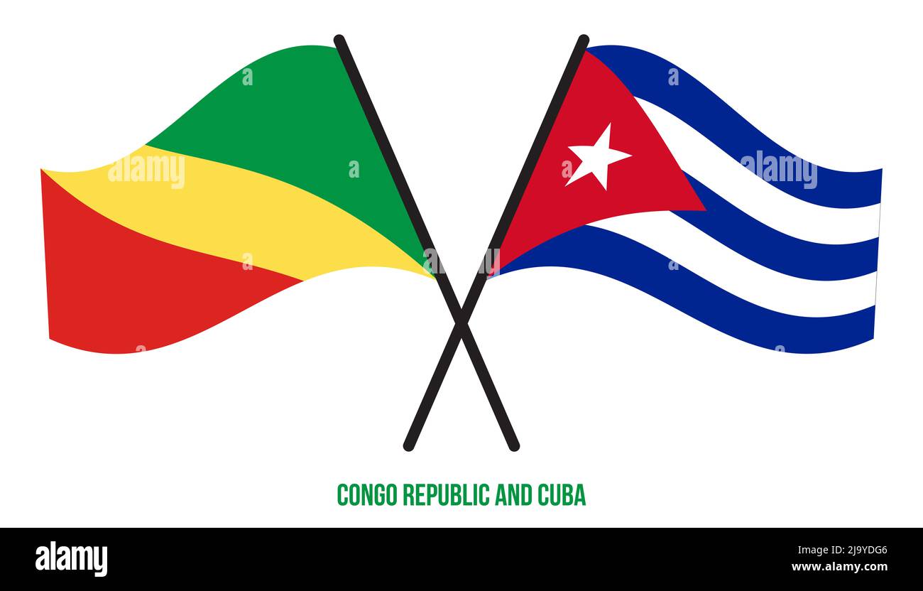 Congo Republic and Cuba Flags Crossed And Waving Flat Style. Official ...
