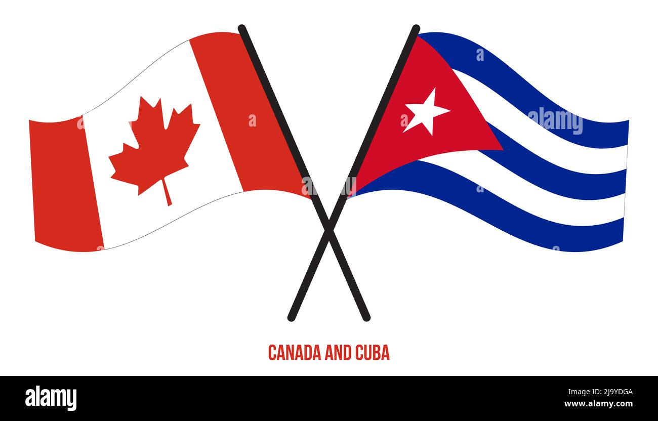 Canada and Cuba Flags Crossed And Waving Flat Style. Official ...
