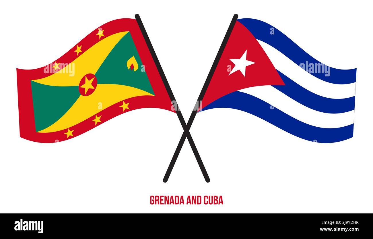 Grenada and Cuba Flags Crossed And Waving Flat Style. Official Proportion. Correct Colors Stock ...